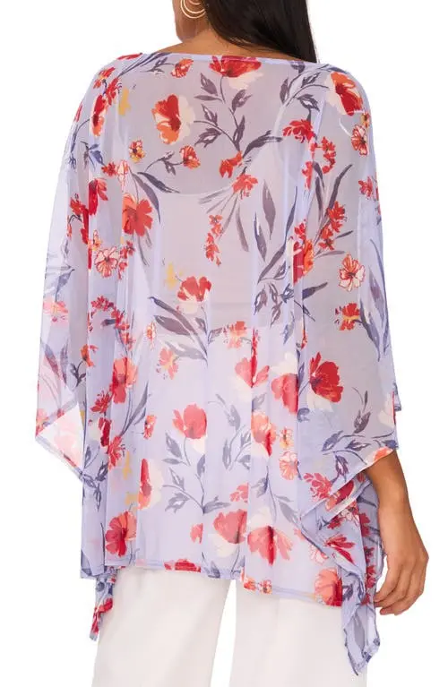 Chaus Floral Overlay Mesh Cape - Denim
