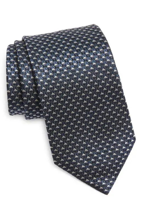 Zegna Geometric Silk Jacquard Neck Tie - Darkblue