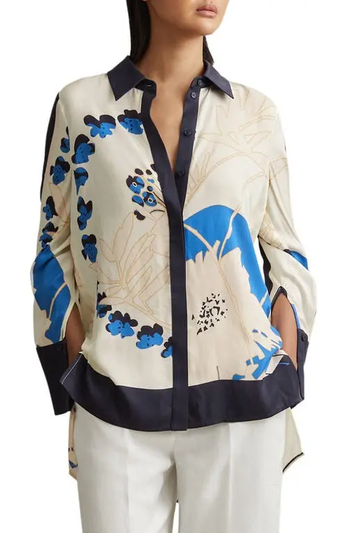 REISS Isla Floral Print Shirt - Blue