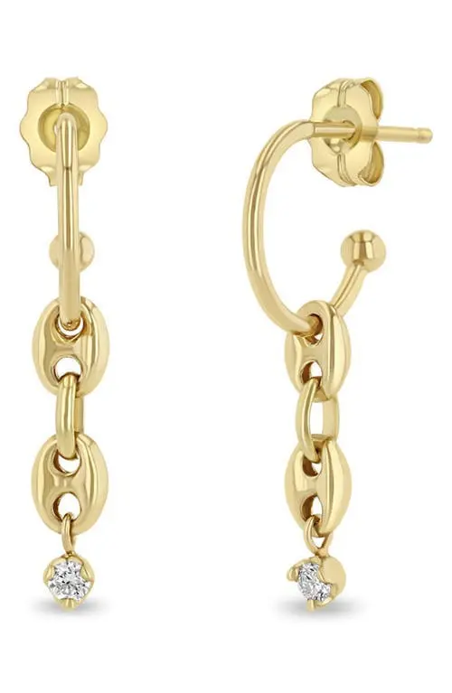 Zoe Chicco 14k Gold & Diamond Huggie Drop Earrings - Yellow Gold