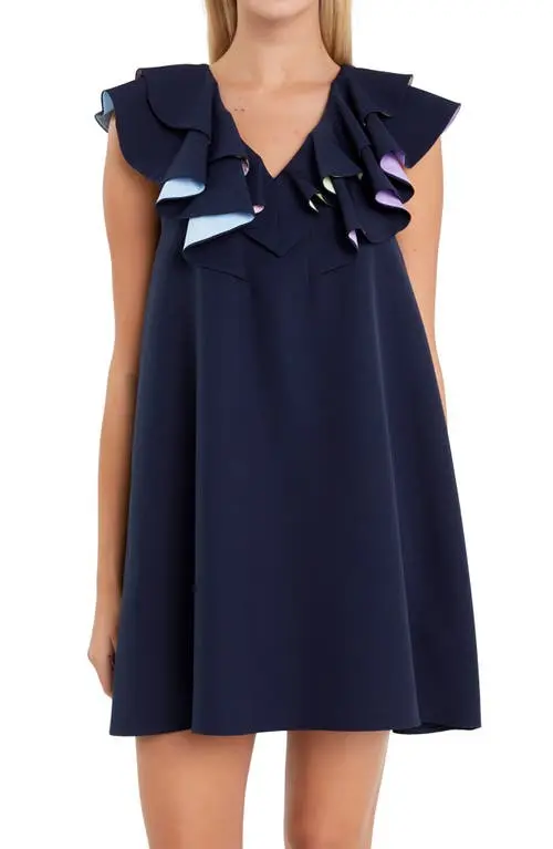 English Factory Lined Ruffle Shift Dress