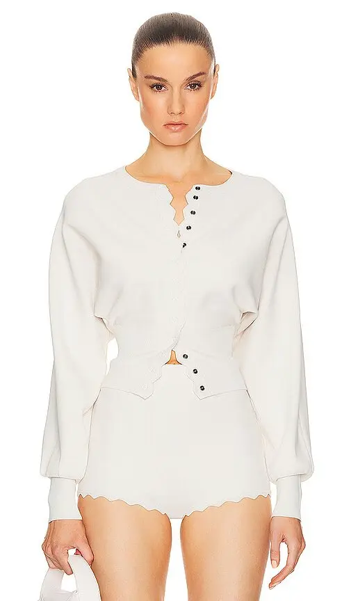 HELSA Elvira Cardigan Ribbed Knit With Scalloped Trims
