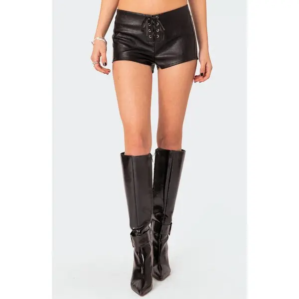 EDIKTED Wilde Faux Leather Shorts - Black