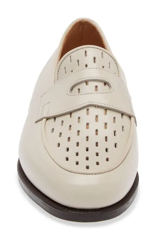 John Lobb Lopez Perforated Penny Loafer In Chalk - 70% Off  display picture 3