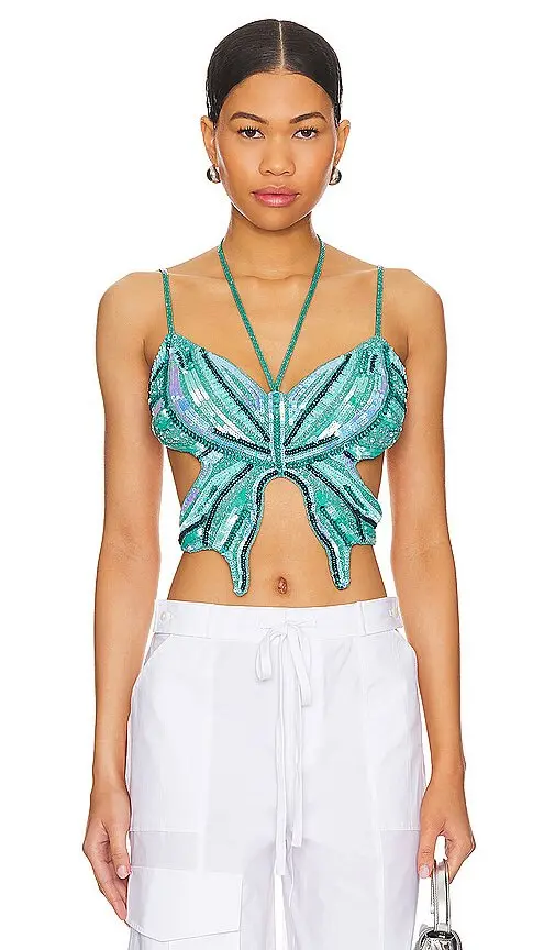 H:OURS Carola Embellished Halter Top