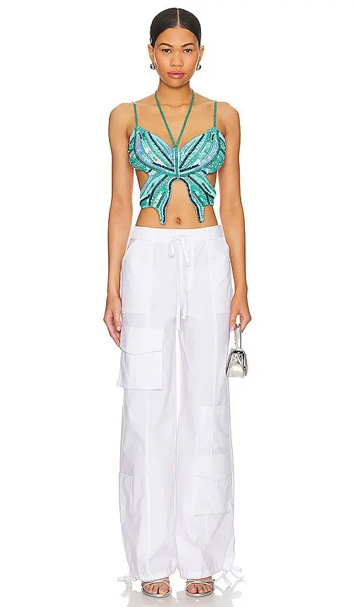 H:OURS Carola Embellished Halter Top