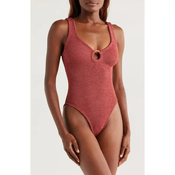 Hunza G Celine Stripe Seersucker One-piece Swimsuit - Metallic Rosewood