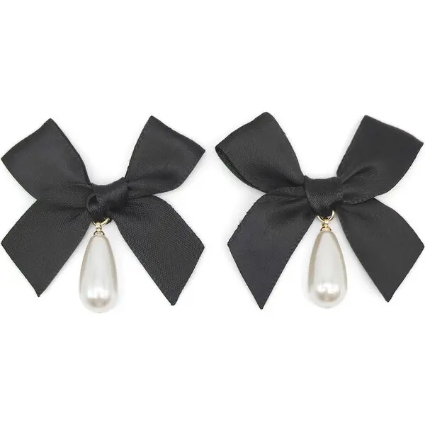 PETIT MOMENTS Bow Imitation Pearl Drop Earrings - Black