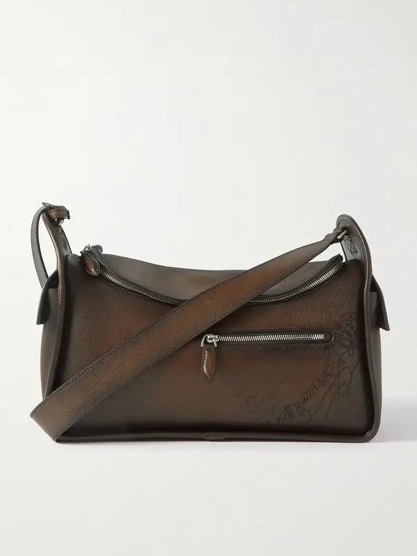 Berluti Barrel Scritto Venezia Leather Messenger Bag - Brown