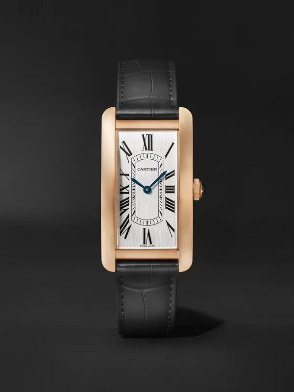 CARTIER Tank Américane Automatic 44.4mm 18-karat Rose Gold And Alligator Watch - White
