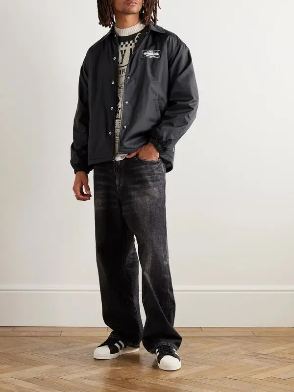 Neighborhood Logo-Print Fleece-Lined Nylon Jacket M In Black - 40 