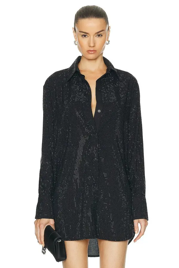 slim fit dress slacks Sequin Shirt Dress in Swifty Midnight Small main image 1