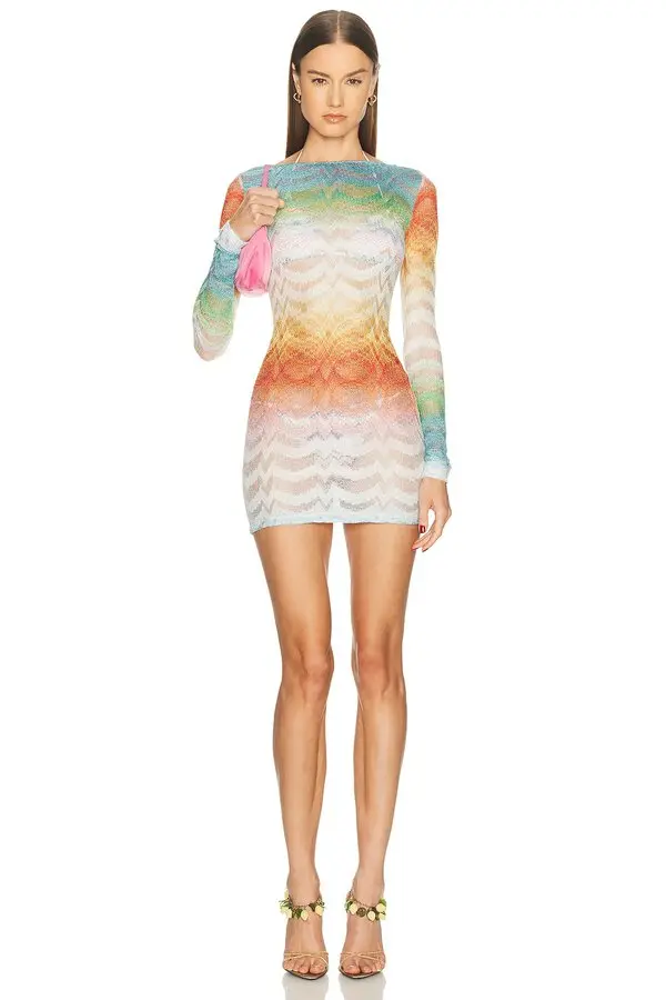 Missoni Micro Chevron Knit Long Sleeve T-shirt Dress - Multicolor
