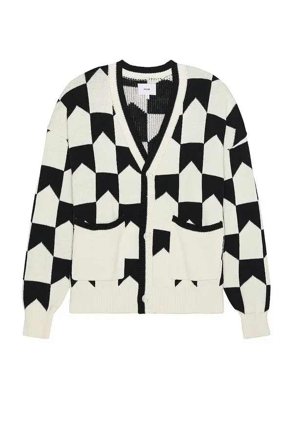 Rhude Chevron Checkered Knit Cardigan - Black & Cream