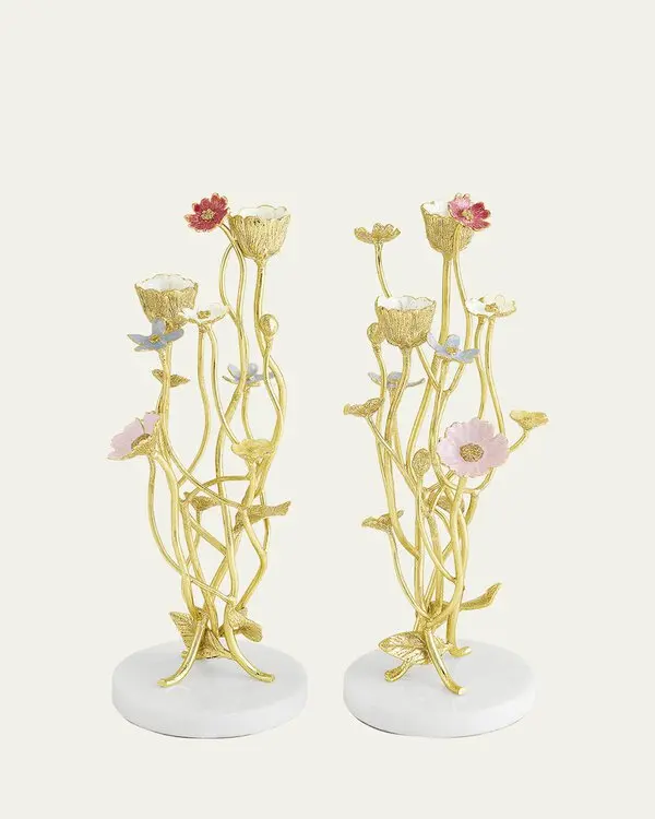 Michael Aram Wildflowers Candleholders, Set Of 2 - Gold Multi
