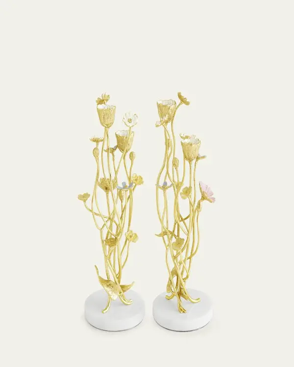 Michael Aram Wildflowers Candleholders, Set Of 2 - Gold Multi