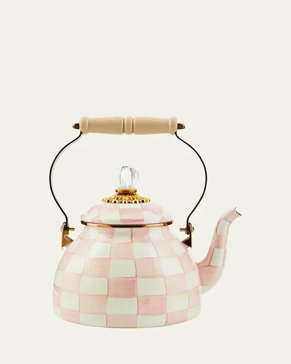 MACKENZIE-CHILDS Rosy Check Enamel Tea Kettle, 2 Quarts