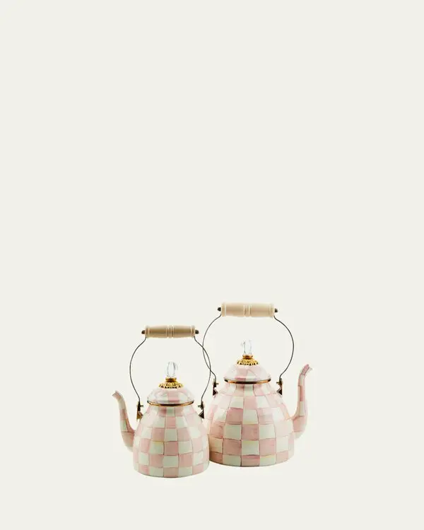 MACKENZIE-CHILDS Rosy Check Enamel Tea Kettle, 2 Quarts