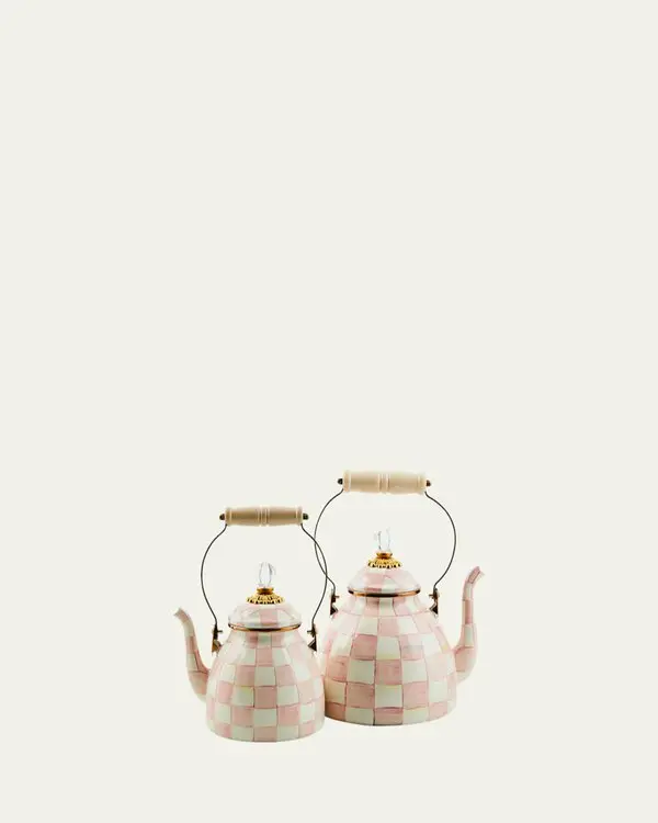 MACKENZIE-CHILDS Rosy Check Enamel Tea Kettle, 3qt