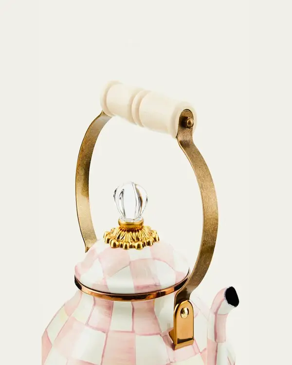 MACKENZIE-CHILDS Rosy Check Enamel Tea Kettle, 3qt