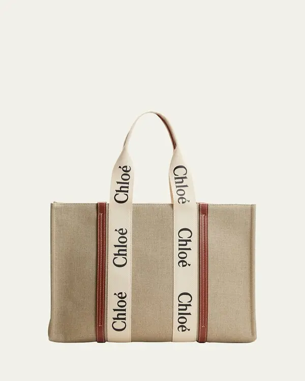 Chloé Woody Large Tote Bag - White/brown