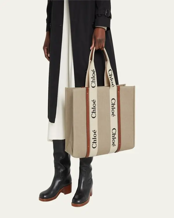 Chloé Woody Large Tote Bag - White/brown