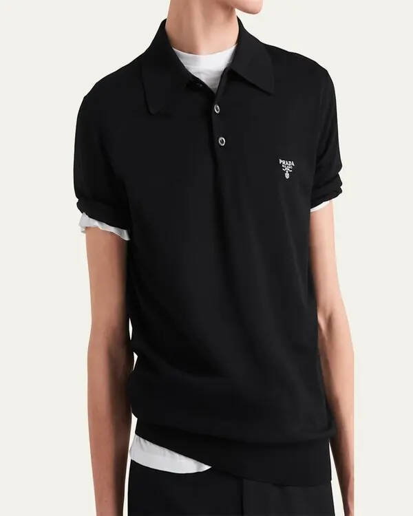 Prada Wool Logo Polo - Nero