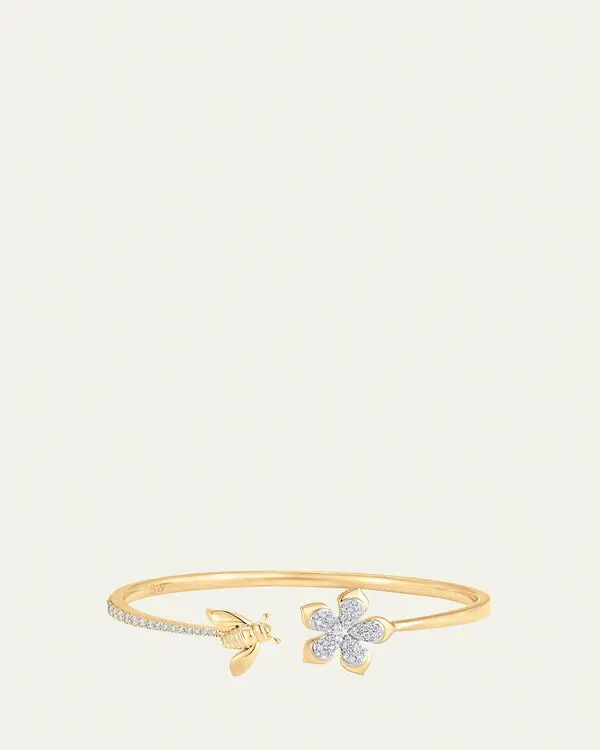 Sara Weinstock 18k Two-tone Queen Bee Diamond Flower Open Bangle Cuff - Gold