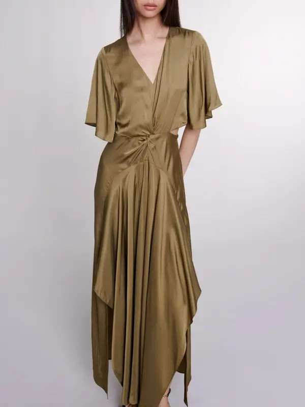 Maje Openwork Satin-effect Maxi Dress