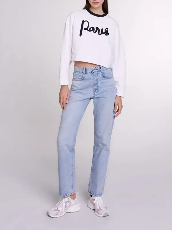 Maje Cropped Sweatshirt With "paris" Appliqu
