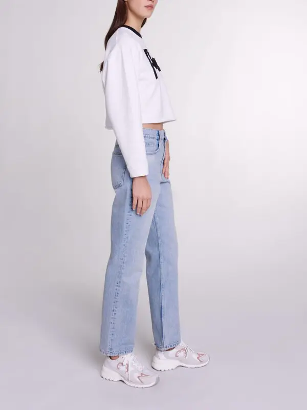 Maje Cropped Sweatshirt With "paris" Appliqu