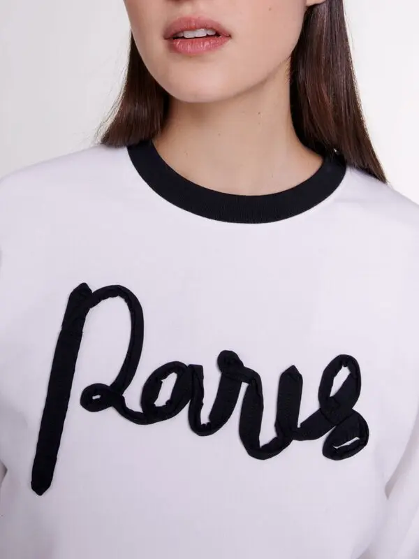 Maje Cropped Sweatshirt With "paris" Appliqu