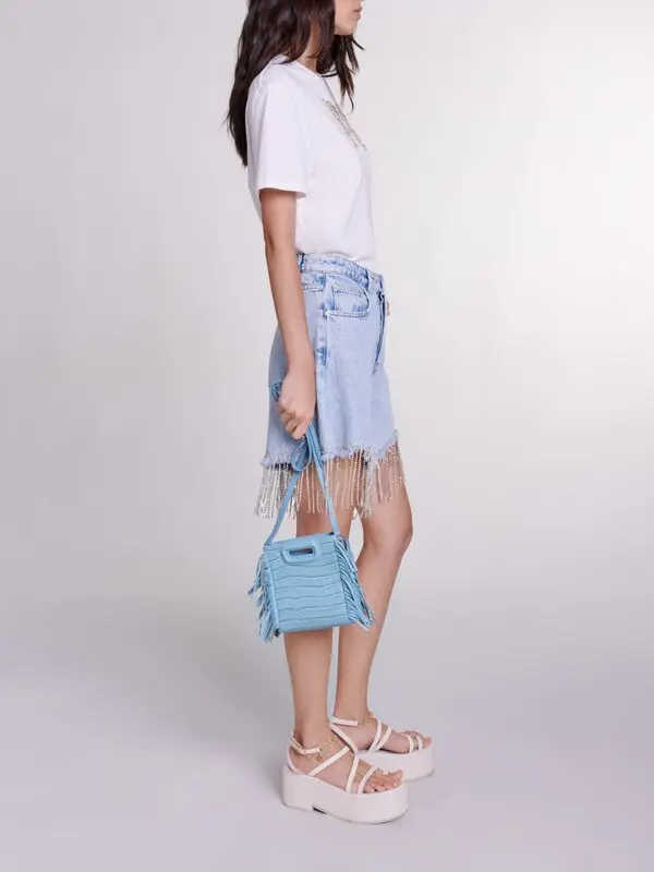 Maje Rhinestone Denim Shorts