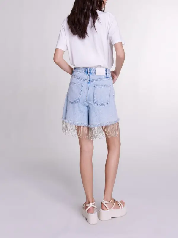 Maje Rhinestone Denim Shorts