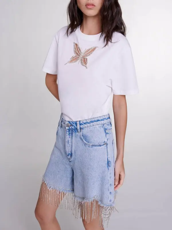 Maje Rhinestone Denim Shorts