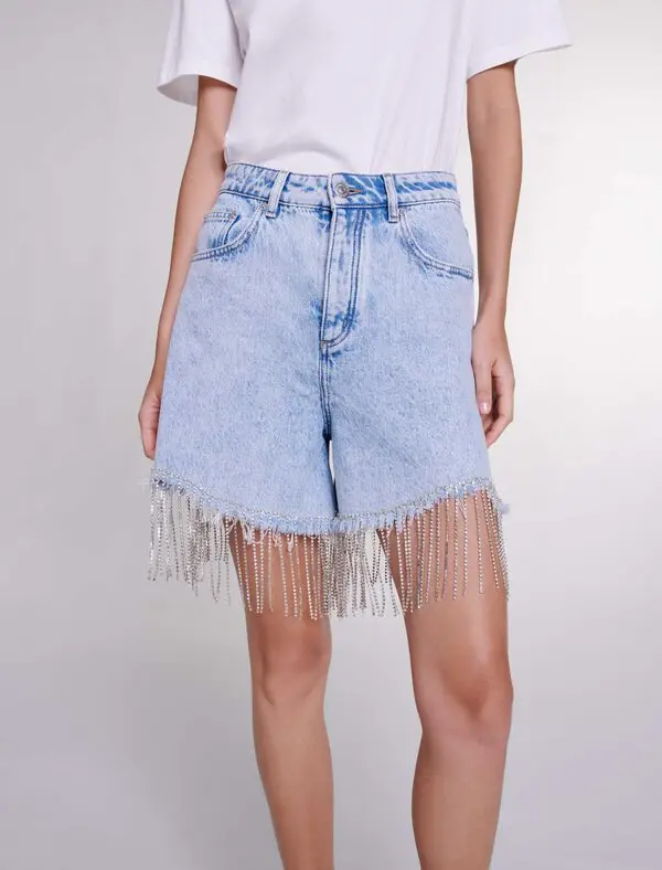 Maje Rhinestone Denim Shorts