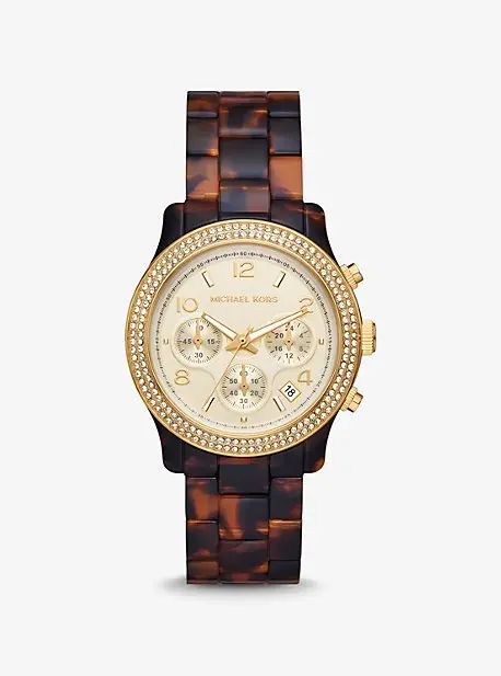 Michael Kors Runway Pavé Gold-Tone And Tortoiseshell Acetate  display picture 2