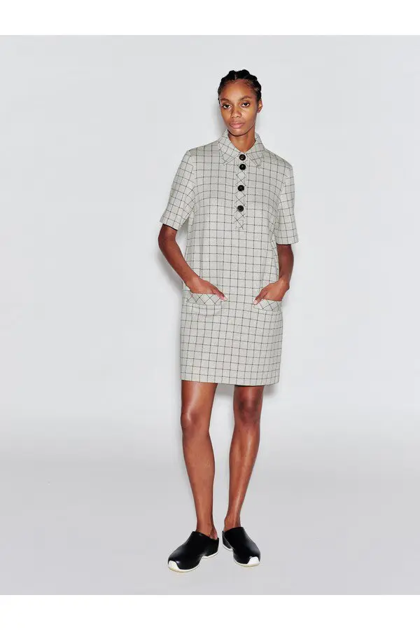 Rosetta Getty Windowpane Interlock Jacquard Polo Mini Dress