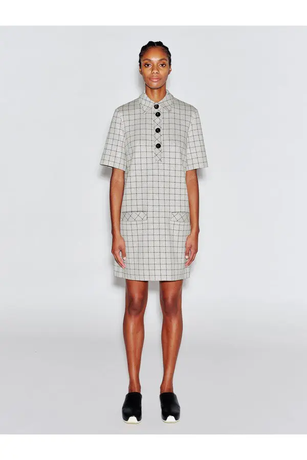 Rosetta Getty Windowpane Interlock Jacquard Polo Mini Dress