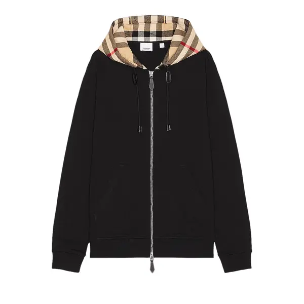 Burberry Checked Hooded Full Zip Hoodie