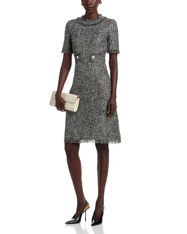 Rickie Freeman For Teri Jon Boucle Tweed Dress - Black White
