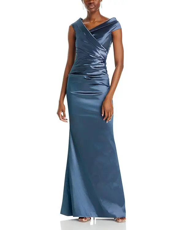 Rickie Freeman For Teri Jon Ruched Cape Neck Gown - Slate