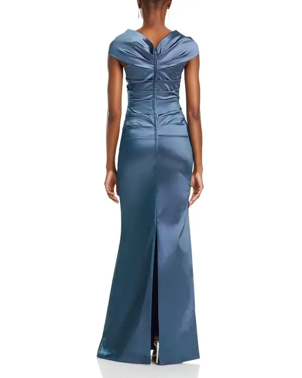 Rickie Freeman For Teri Jon Ruched Cape Neck Gown - Slate