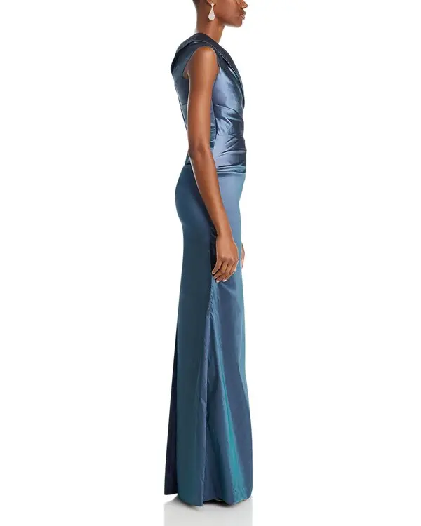 Rickie Freeman For Teri Jon Ruched Cape Neck Gown - Slate