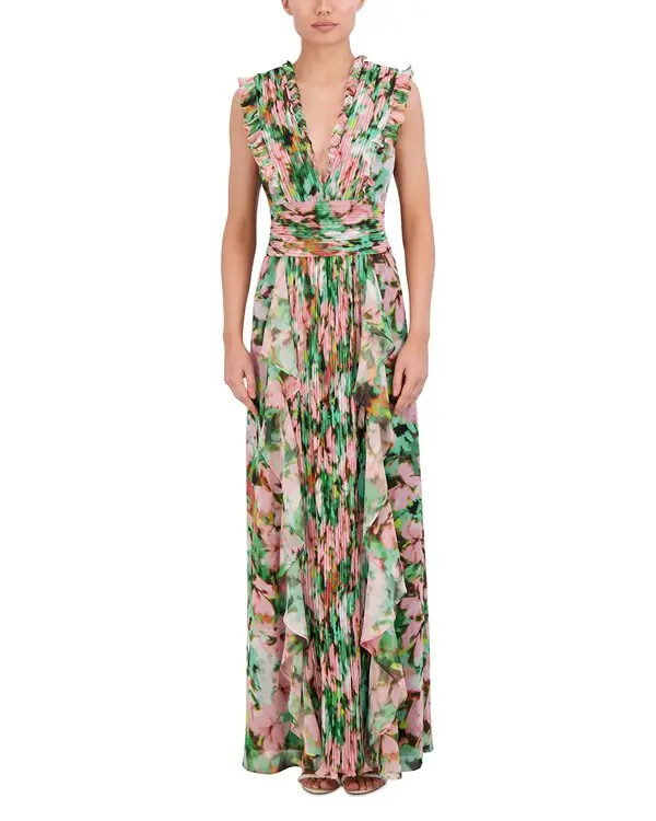 Bcbgmaxazria Printed Cascading Ruffle Maxi Dress