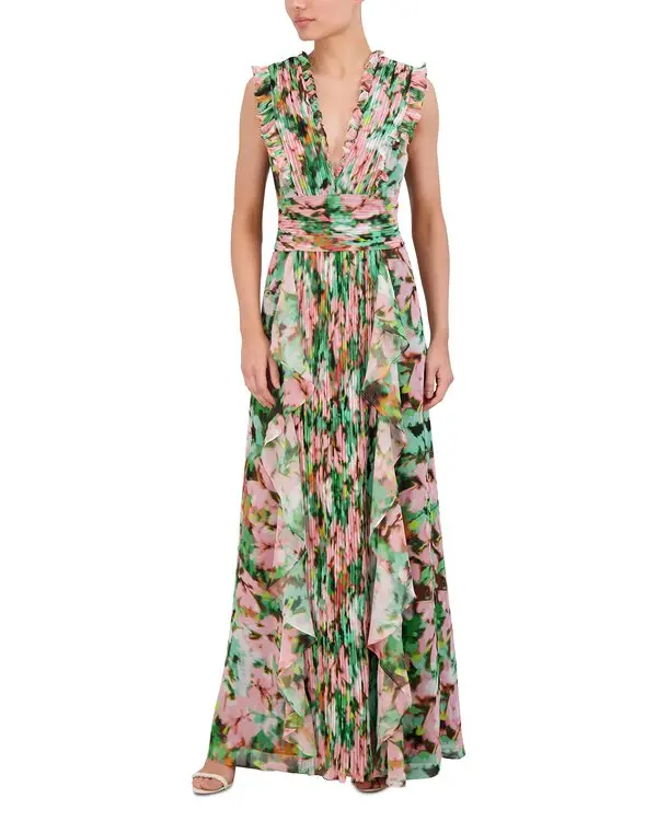Bcbgmaxazria Printed Cascading Ruffle Maxi Dress
