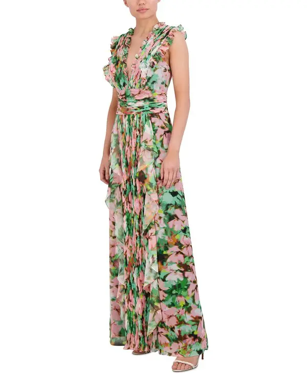 Bcbgmaxazria Printed Cascading Ruffle Maxi Dress