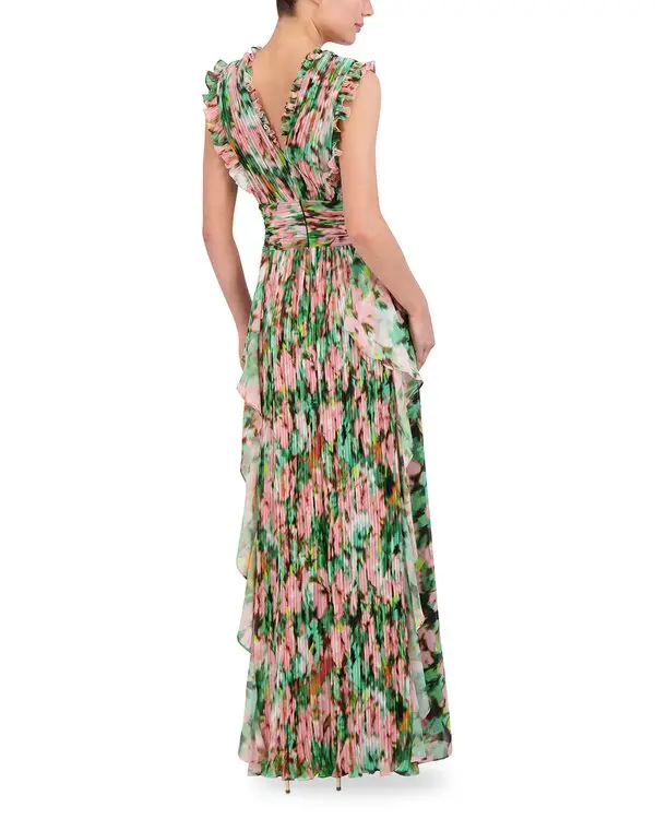 Bcbgmaxazria Printed Cascading Ruffle Maxi Dress