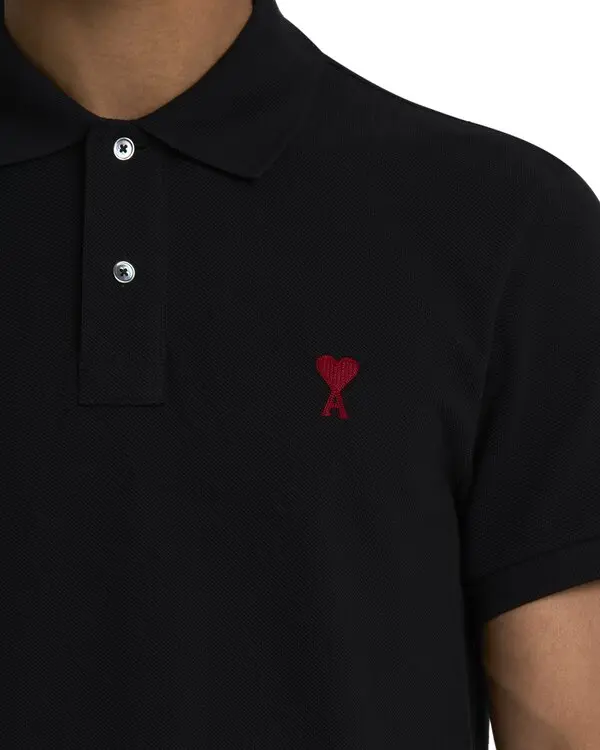 AMI Paris De Coeur Logo Polo Shirt - Black