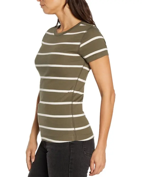 Three Dots Cotton Short Sleeve Crewneck Tee - Olive Stripe